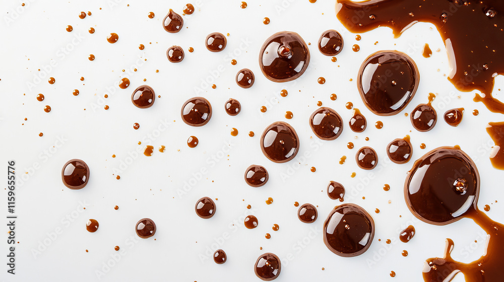 Spill soy or teriyaki hot sauces puddles and drippings. Isolated brown ...