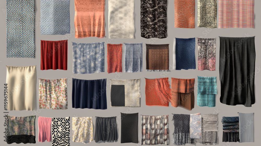 Realistic set of blank fabric swatches isolated on transparent ...