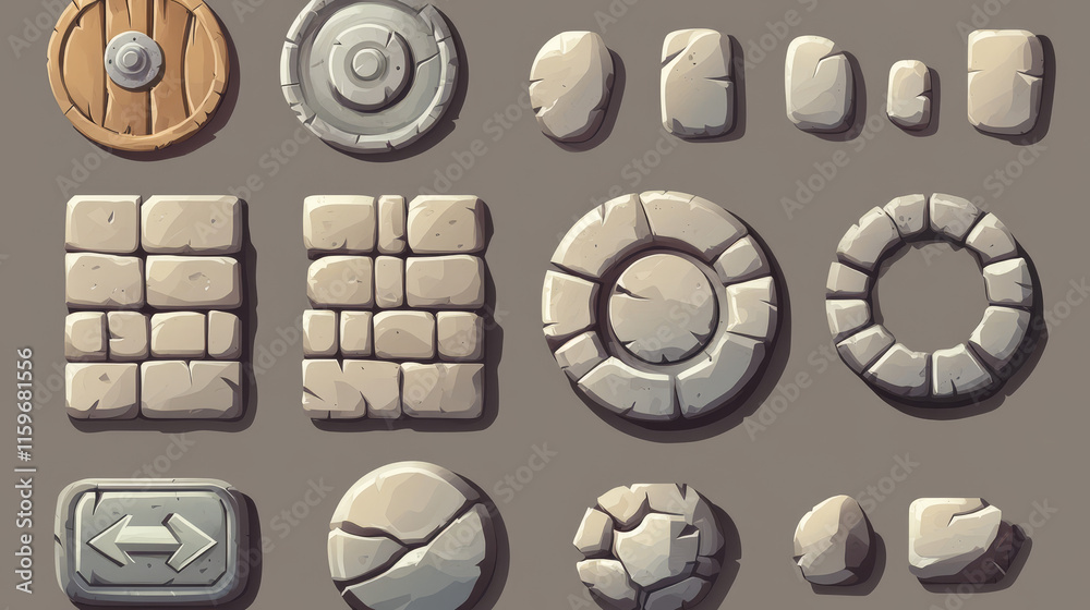 Ilustración de Stock Stone rock ui game interface button cartoon vector ...