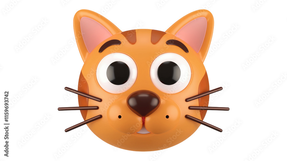 Adorable 3D cartoon cat face with big eyes and whiskers, expressing a ...