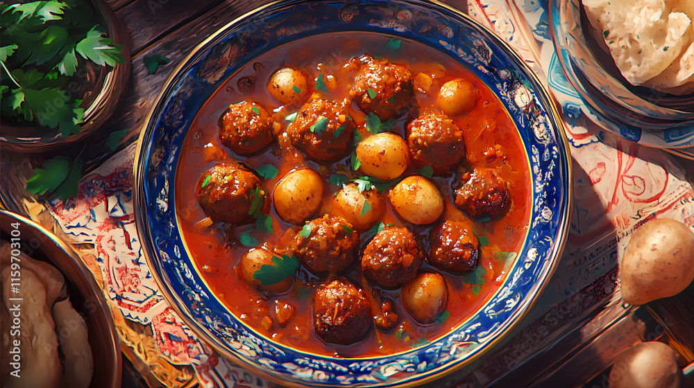 Delicious middle eastern kofta stew with tender potatoes served hot ...