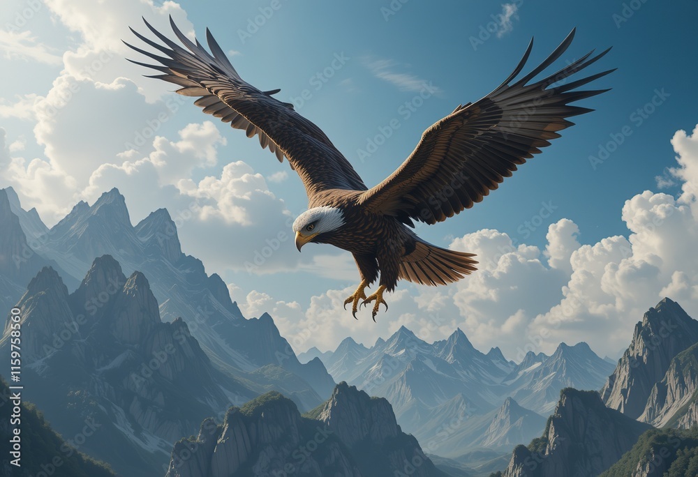 Majestic Bald Eagle Soaring Over Mountain Peaks Stock Photo | Adobe Stock