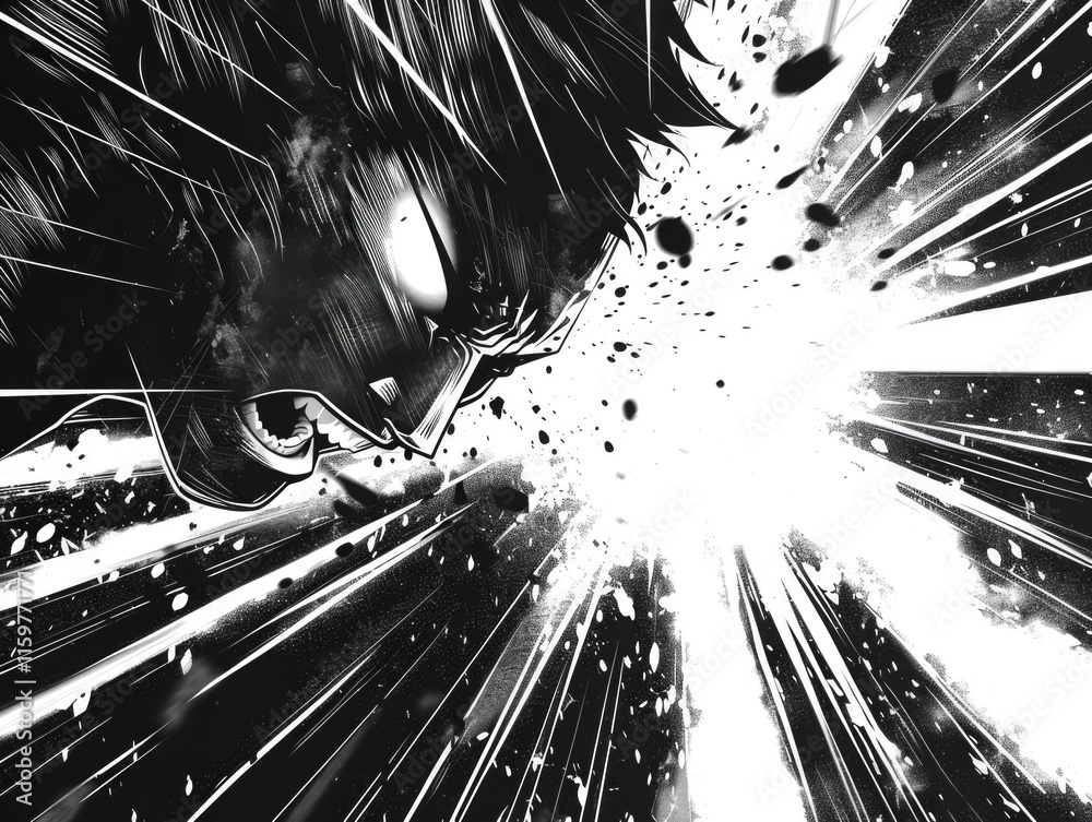 Comic art of a superhero in intense battle scene with a dramatic ...