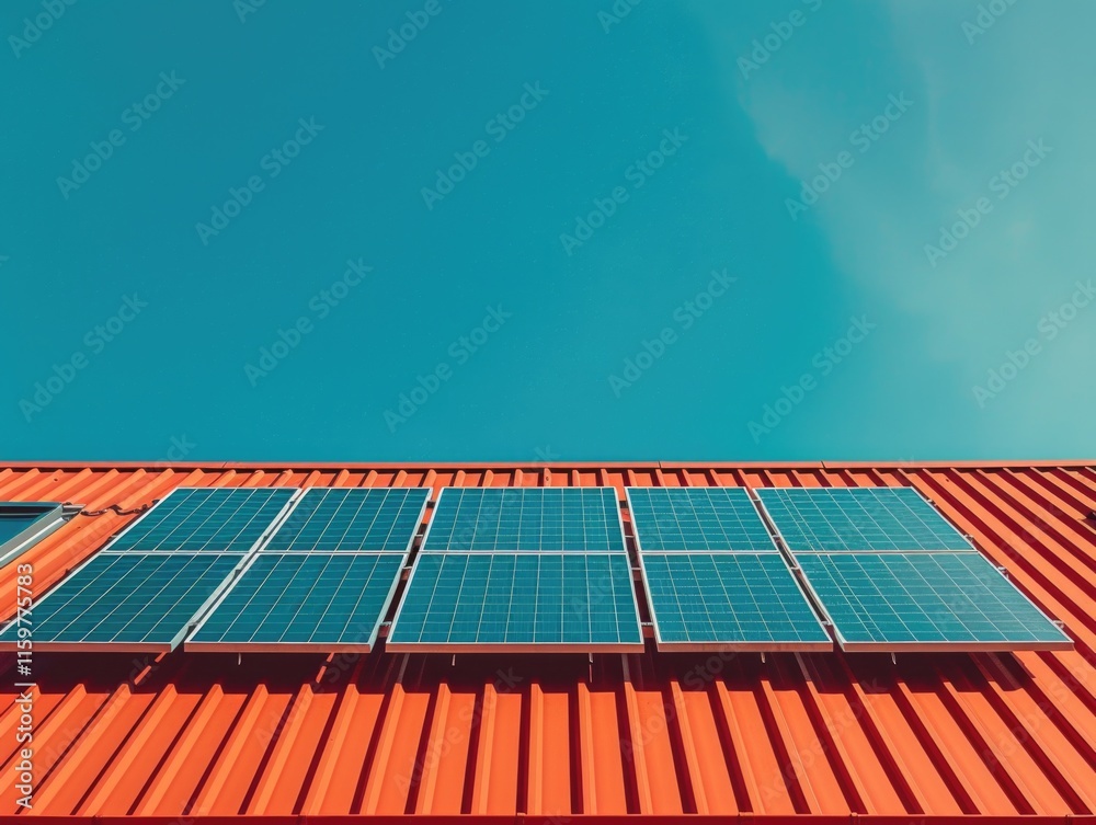 Building with solar panels integrated into the roof. Highlights green ...