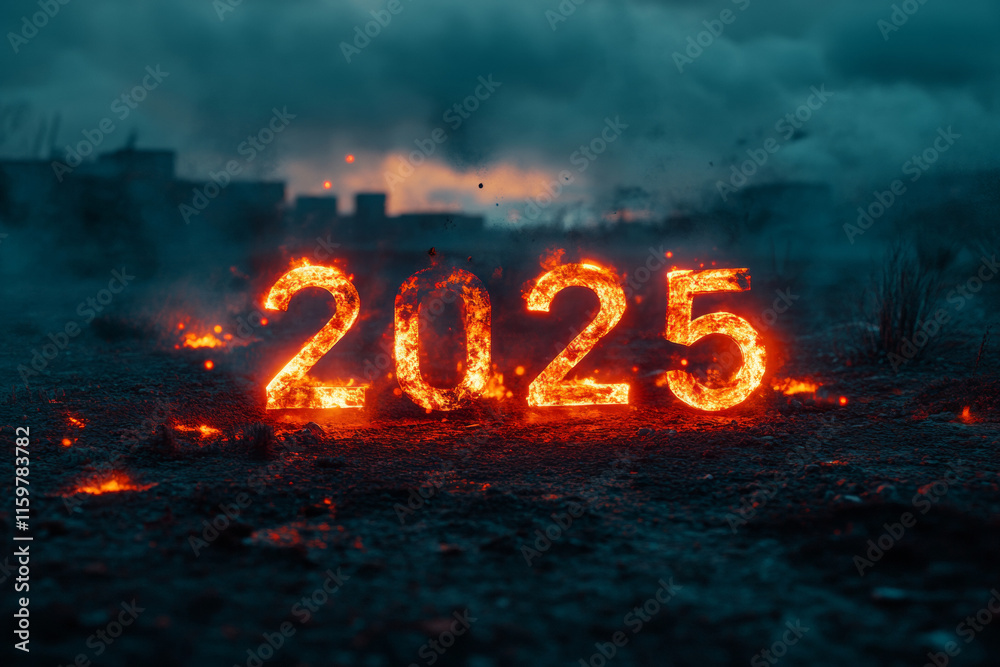 2025 year numbers, concept of volcanic eruptions, dangerous events ...