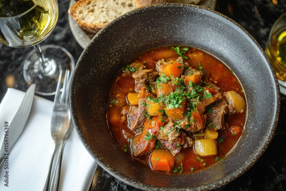 Classic Provencal beef tripe stew slow cooked in tomato vegetables and ...