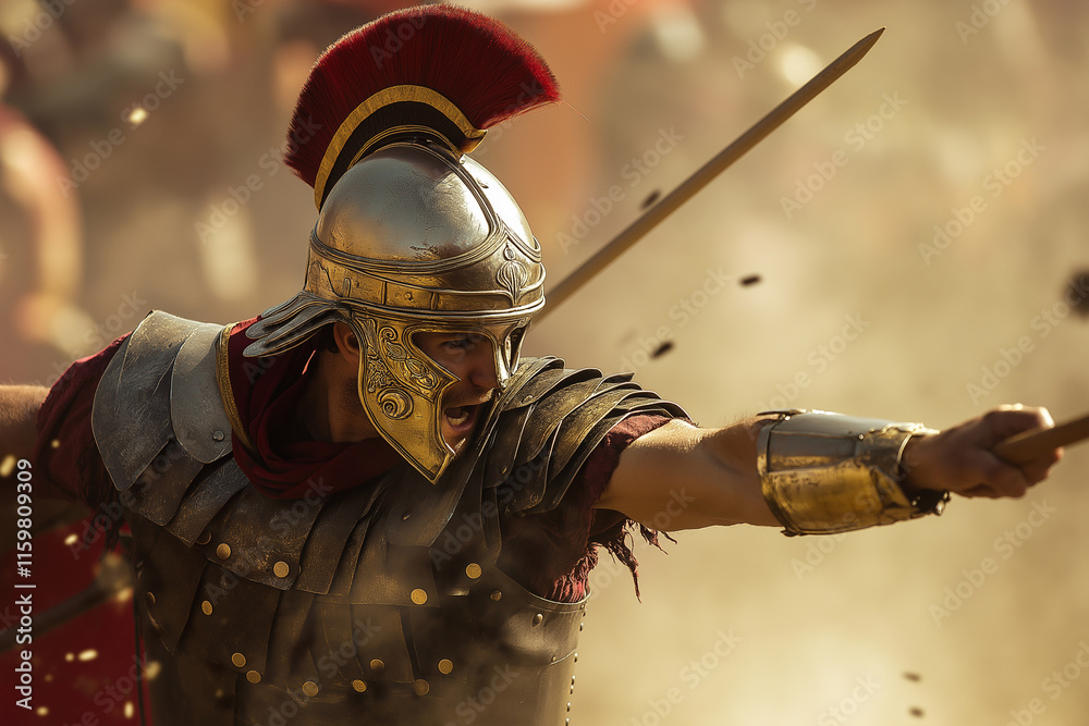 Roman Soldier in Battle: Spear, Armor, and Battlefield Chaos Stock ...