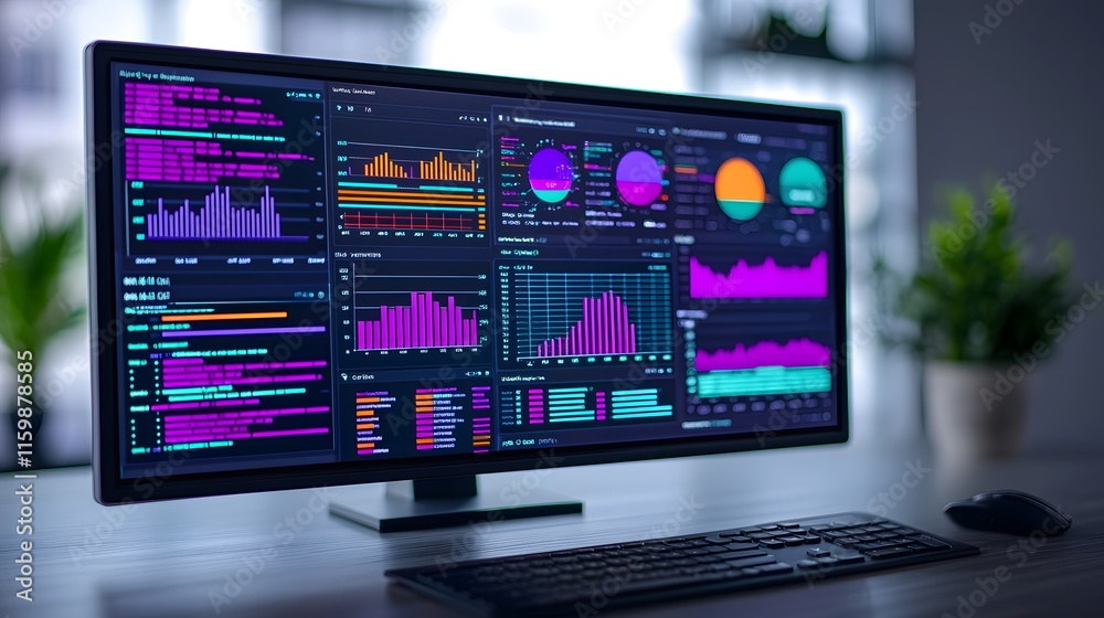 Dynamic Digital Dashboard Displaying KPI Metrics and Colorful Data ...