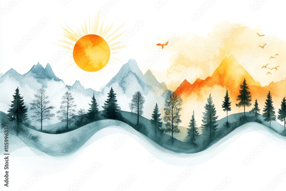 A soft watercolor infographic explaining climate change effects, with hand-painted visuals of ...