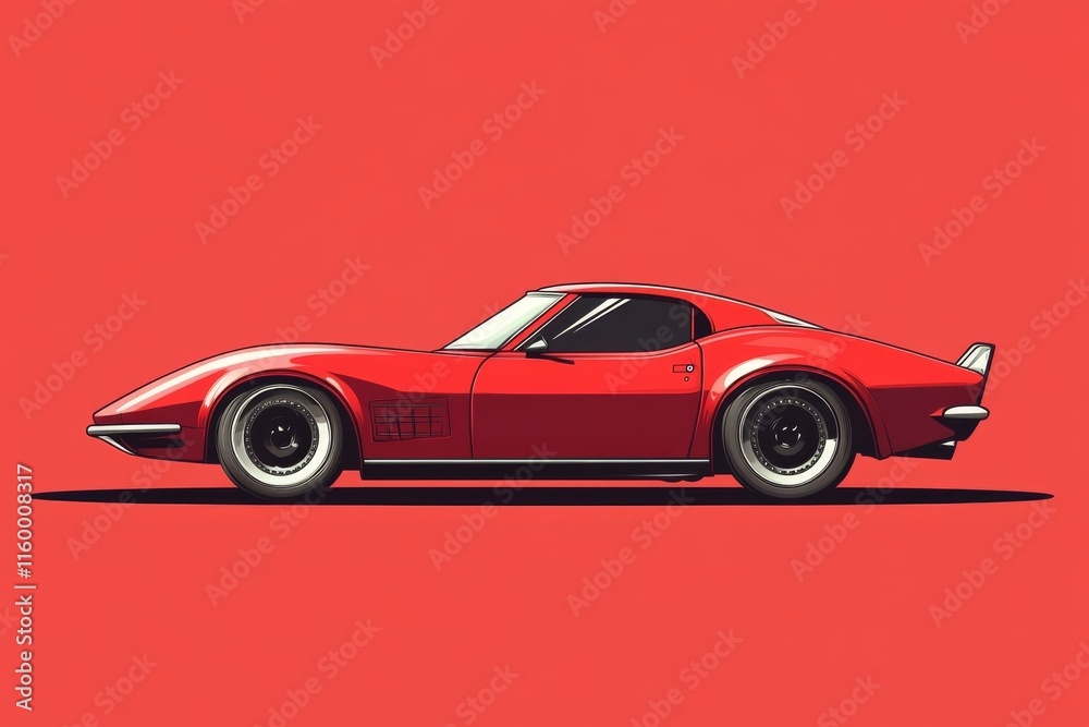 Classic Red Corvette Stingray Side Profile Illustration Stock ...