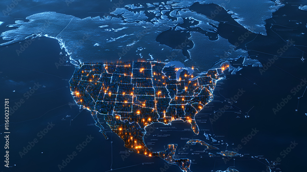 Ilustración de Stock Silicon Valleys of the North, map of North America ...
