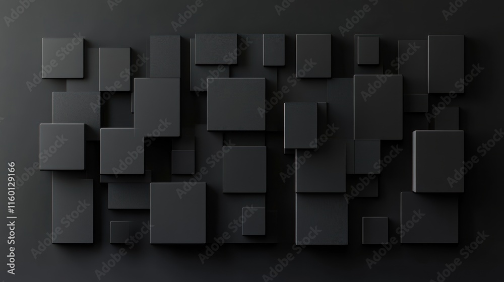 Abstract Black Cube Composition A Monochromatic 3d Render Of Interlocking Squares Stock