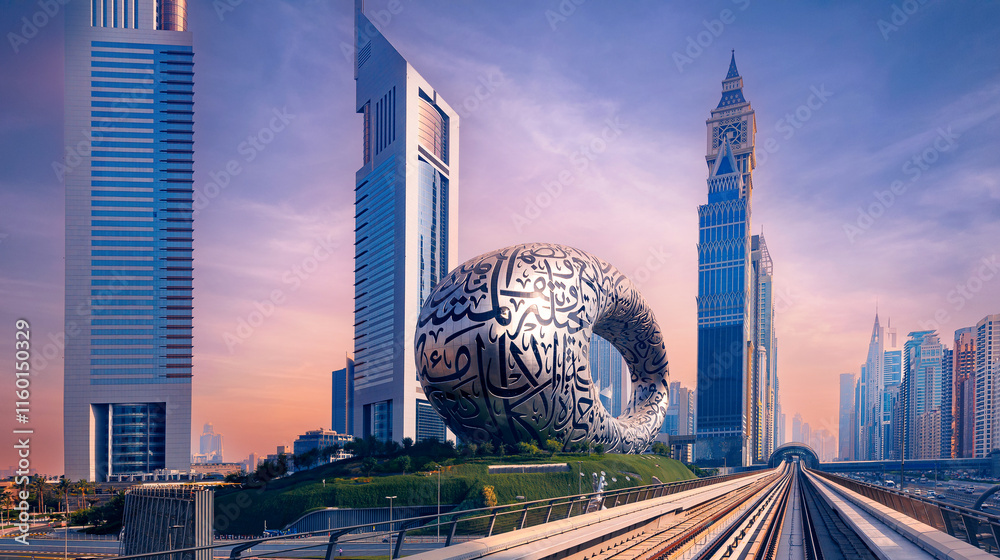 Dubai, United Arab Emirates. Sunset cityscape with skyscrapers and ...