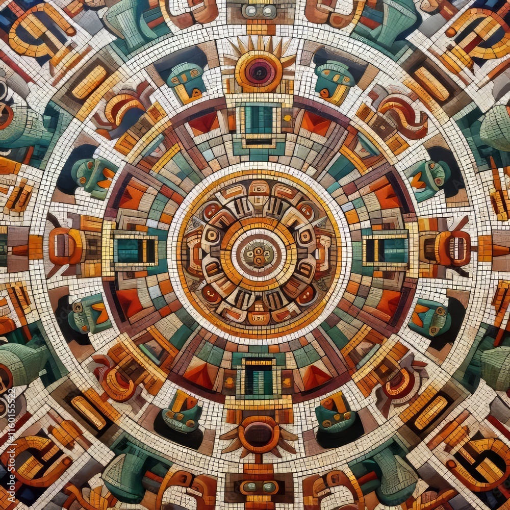 Mayan Mosaics Mayan art motifs in a mosaic like kaleidoscope Stock ...
