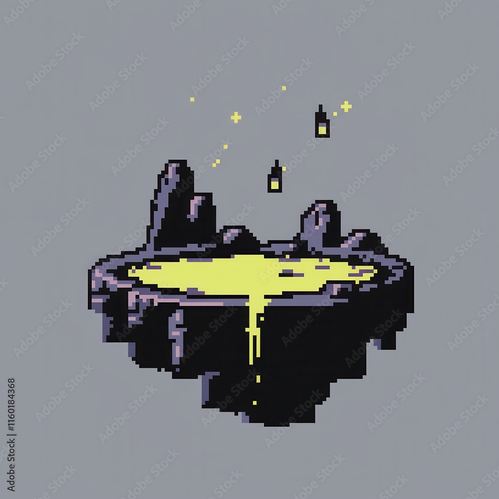 An intricate 8-bit pixel art of a glowing hot spring surrounded by ...