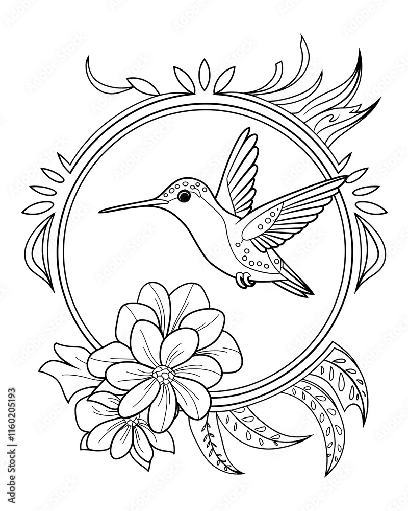 Hummingbird printable coloring page for kids, bird coloring book Stock ...
