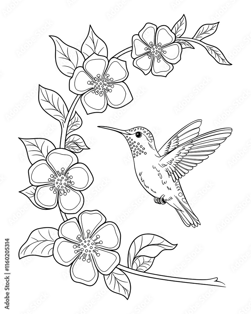 Hummingbird printable coloring page for kids, bird coloring book Stock ...