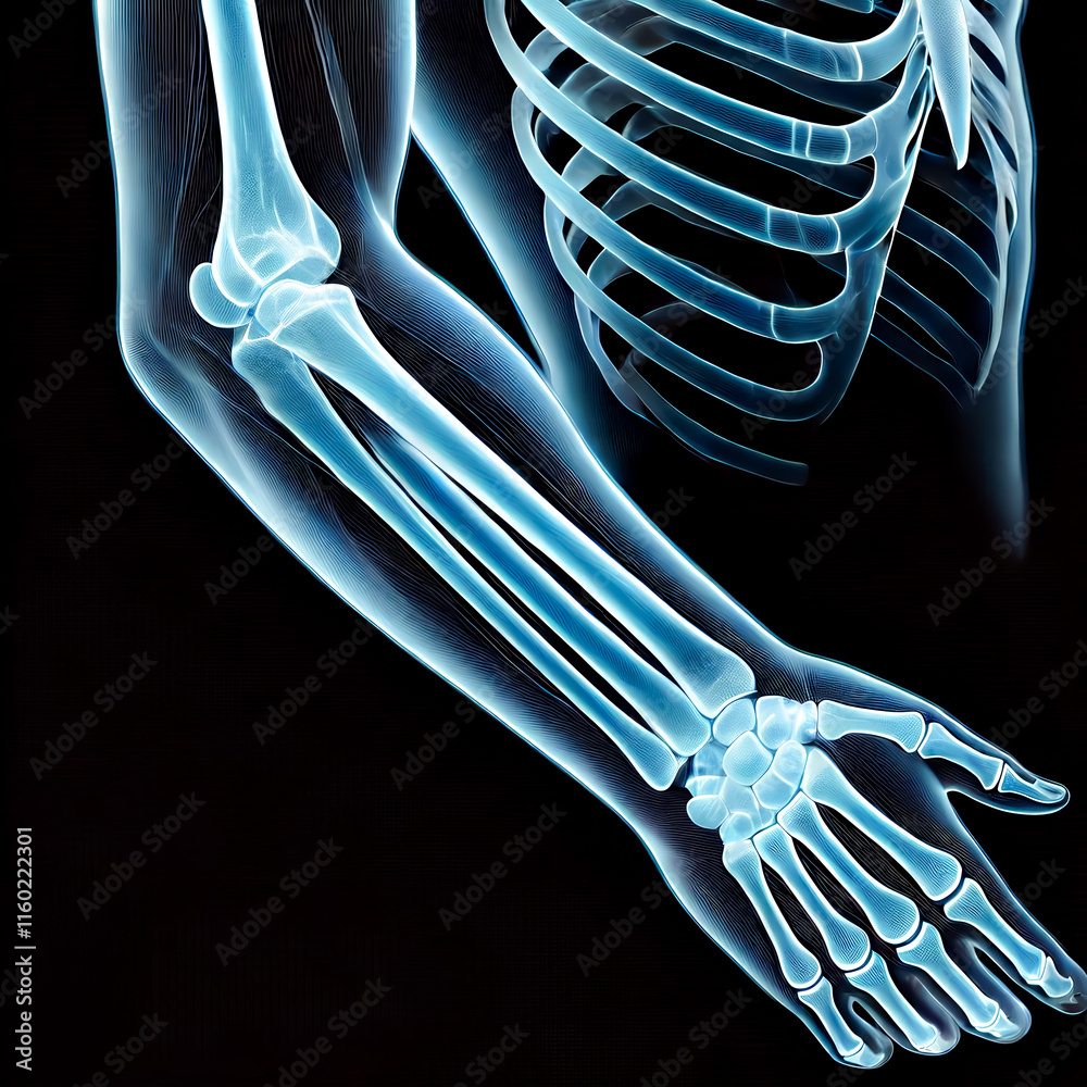 Educational vector illustration of X-ray of human humerus bone and ...
