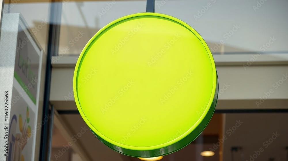 Blank Green Circular Signage on Modern Storefront Stock Photo | Adobe Stock