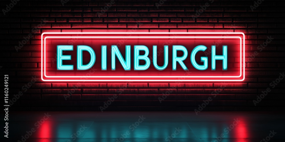 Neon EDINBURGH Sign Glowing on Brick Wall for Urban Design and Travel ...