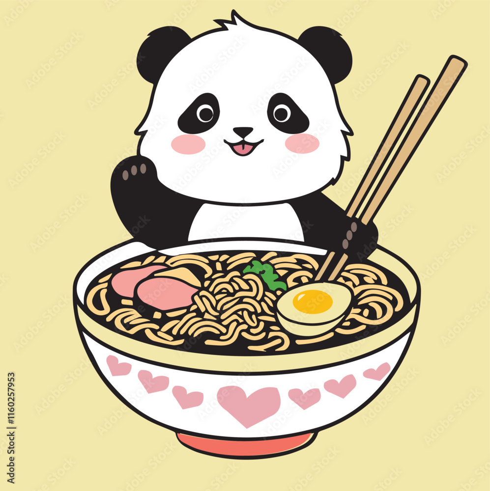 Cute Panda Eating Noodles. Template For Japanese Food Logo, Panda ...