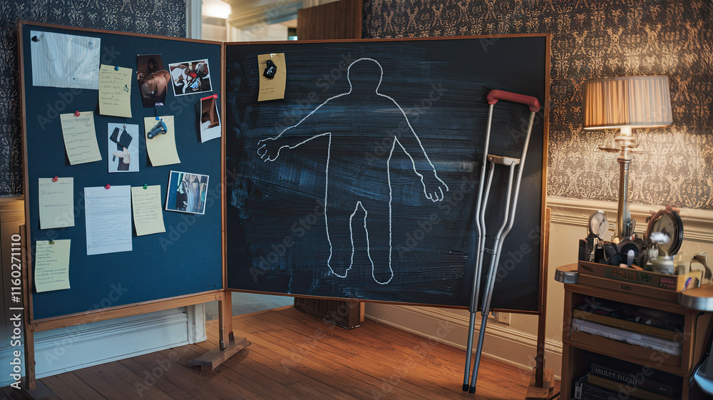 Detective Investigation Board with Clues, String Connections, Photos ...