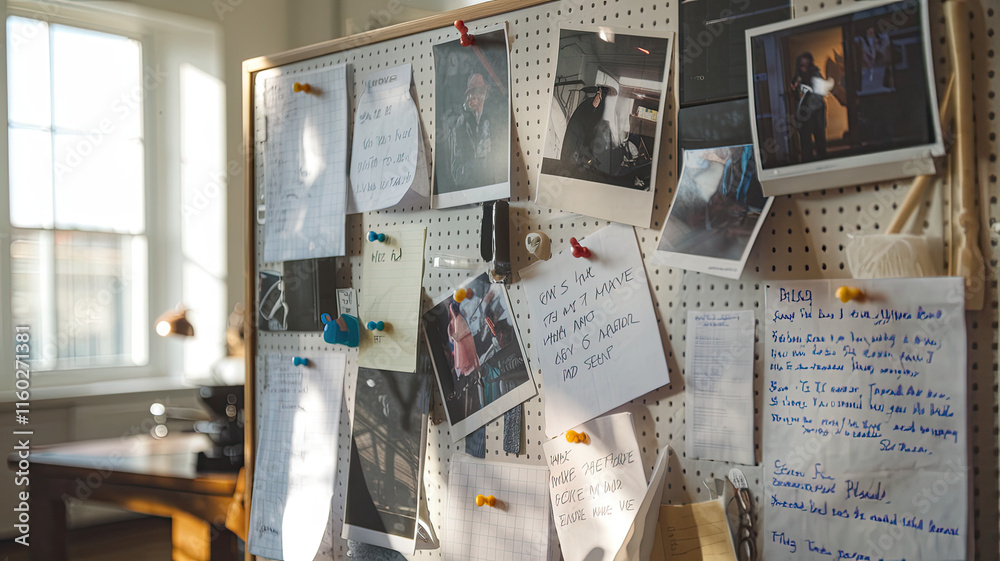 Detective Investigation Board with Clues, String Connections, Photos ...