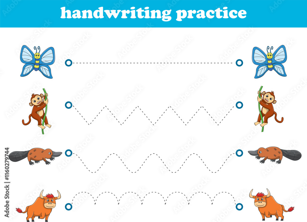 Handwriting Practice. Tracing lines for kids with animals. Vector ...