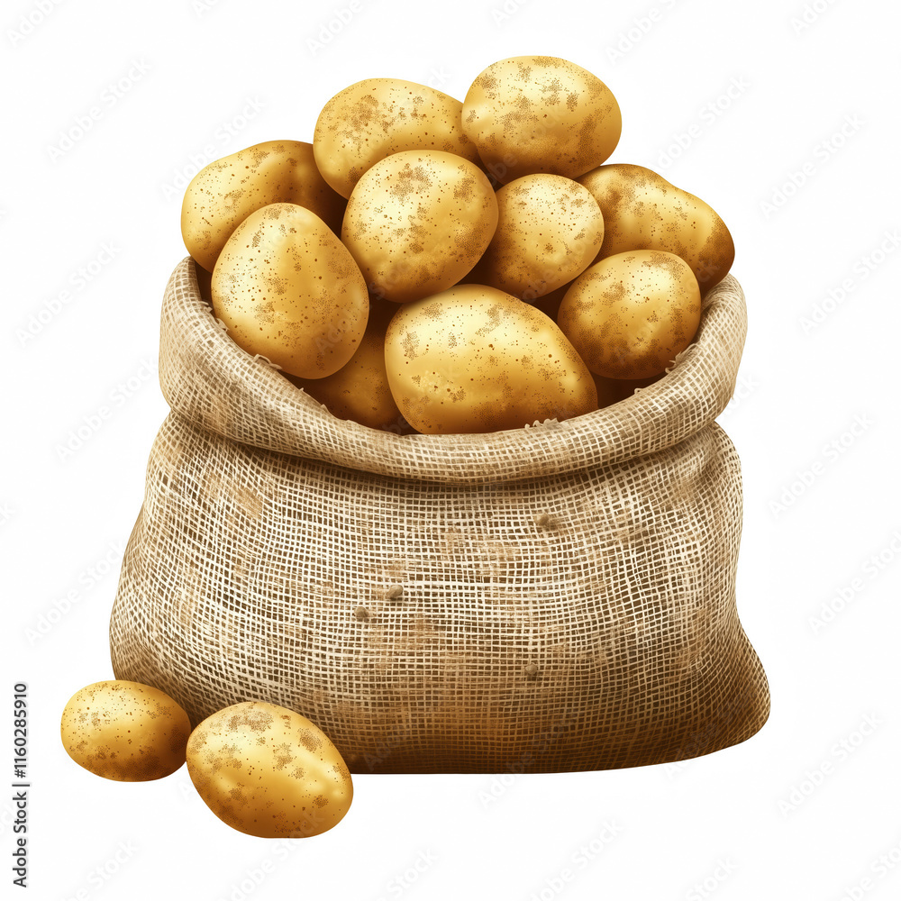 Realistic potato in burlap sack isolated on transparent background ...