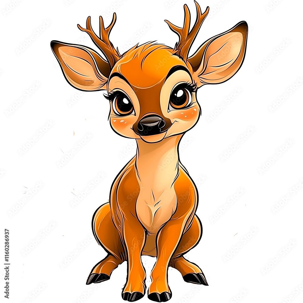 Simple drawn cartoon deer, with smile, transparent background, pdf ...