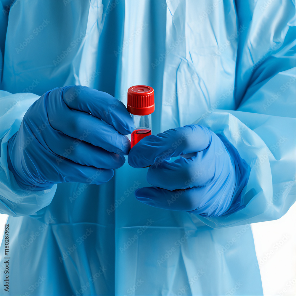 Ilustración de Stock Doctor hand in glove holding blood test sample ...