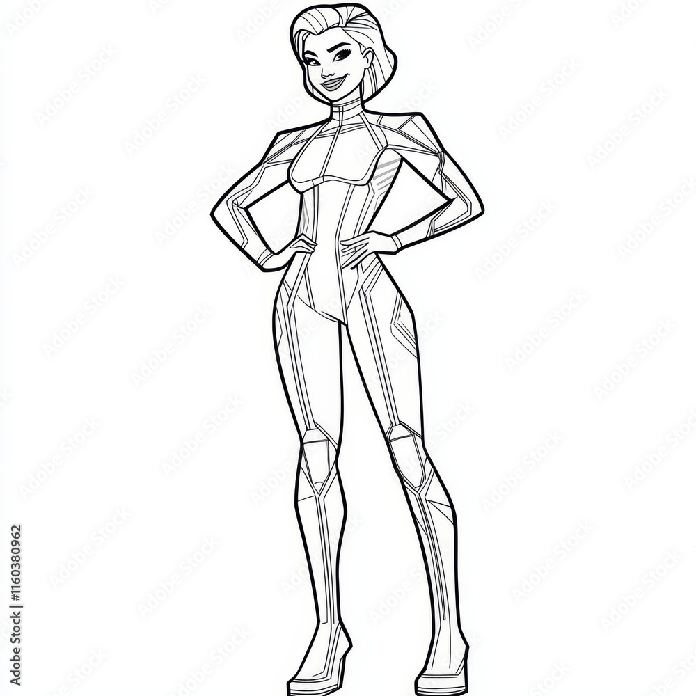Confident Cyborg Woman: Line art illustration of a powerful female ...