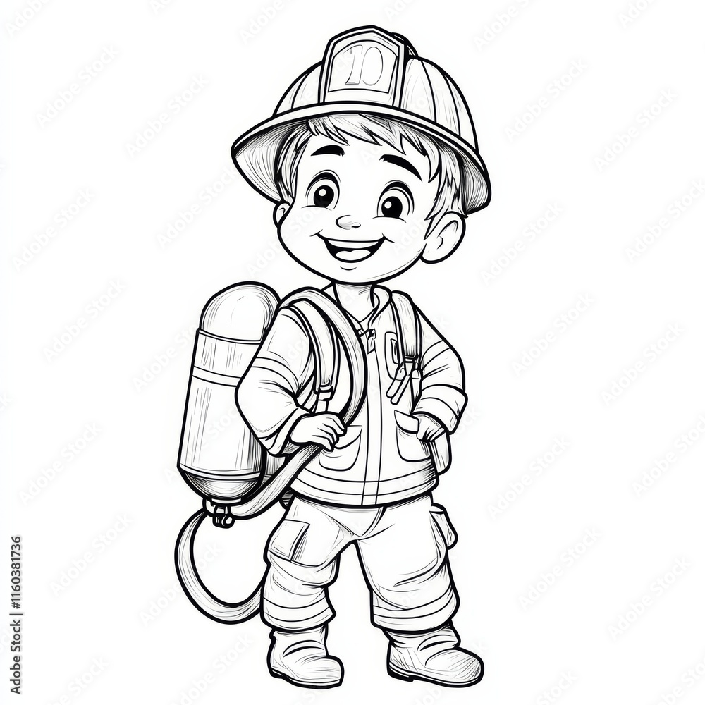 Stock-Illustration „Little Firefighter: A charming line art ...