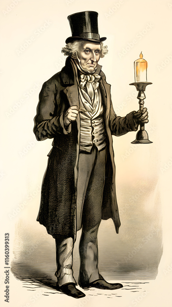 Victorian Era Illustration of Ebenezer Scrooge from Charles Dickens' 'A ...