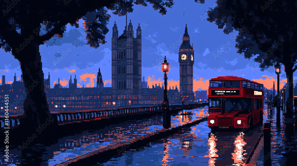 Illustration Stock pixel art Scenic illustrations London drizzling rain ...