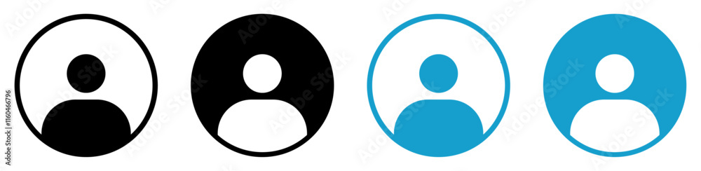 Avatar account vector icon set in black and blue color. Default social ...