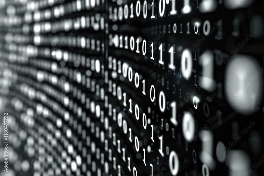 Binary Code Displayed on Digital Screen with Matrix Background. Stock Photo | Adobe Stock