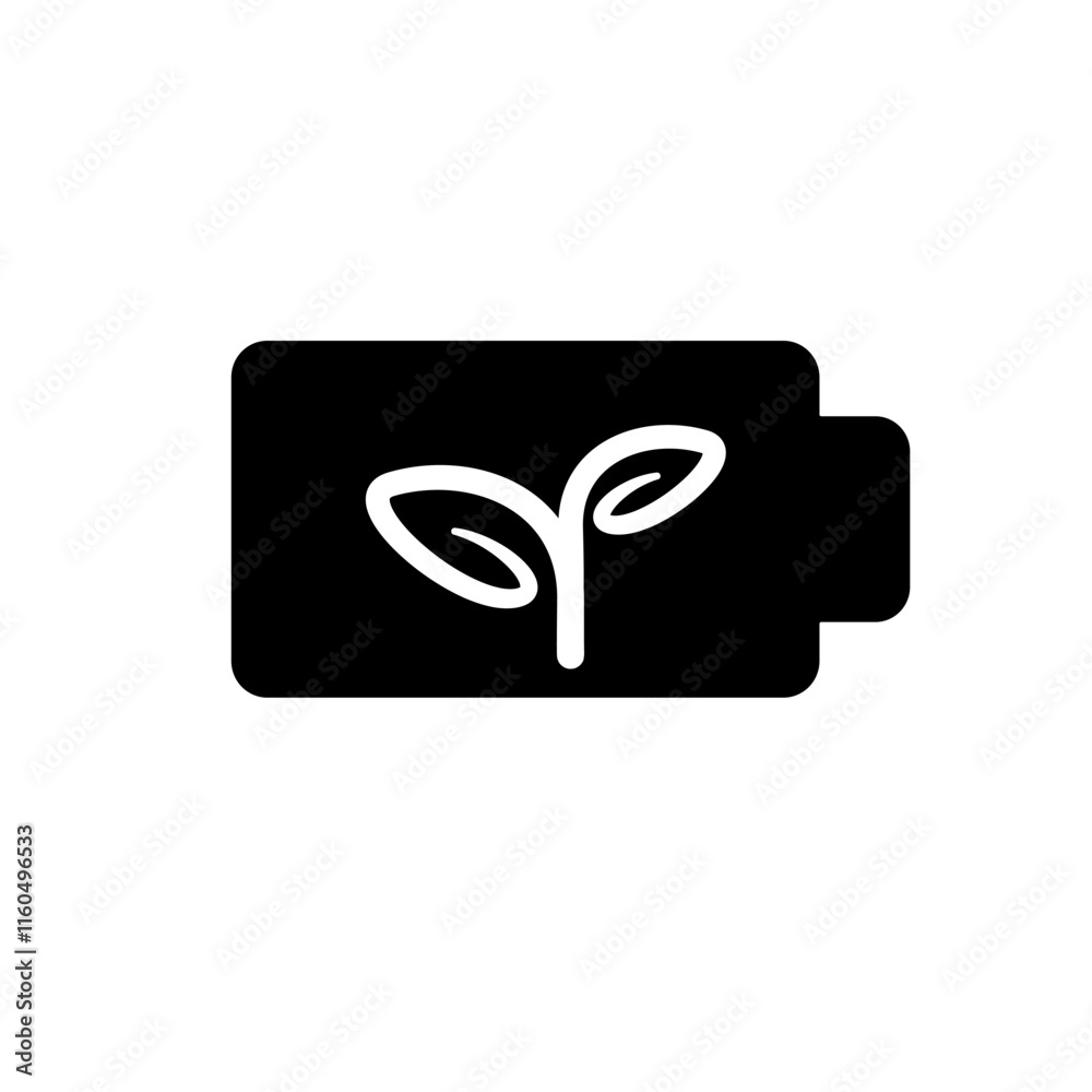 battery icon with plants, green energy, simple flat style, illustration ...