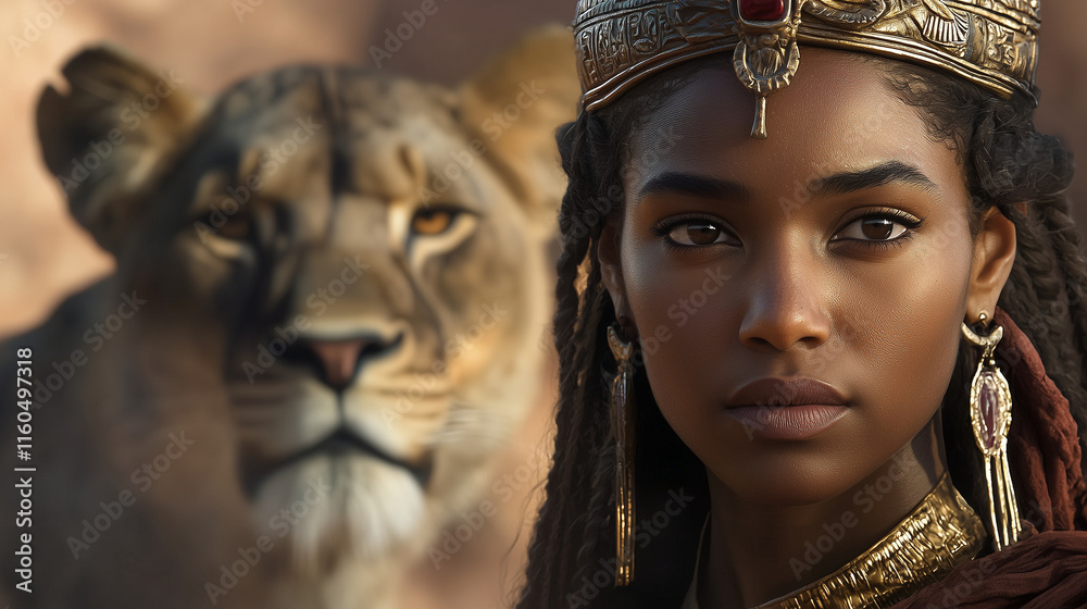 The goddess Sekhmet, her lioness head glistening with gold and red ...