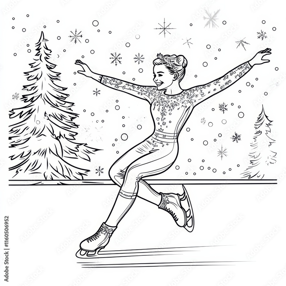 Grace on Ice: A stylized line drawing of a figure skater gracefully ...