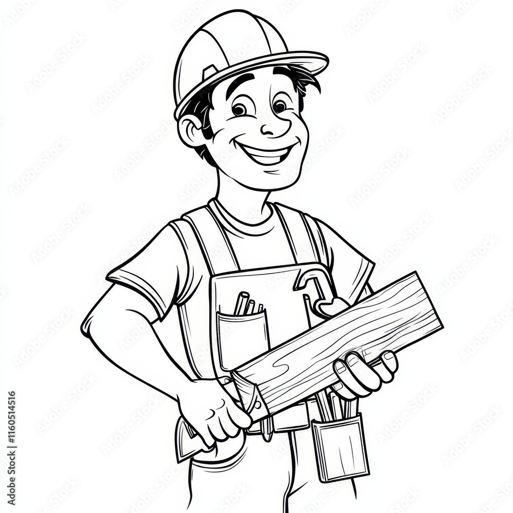 Smiling Carpenter: A cheerful cartoon illustration of a happy carpenter ...