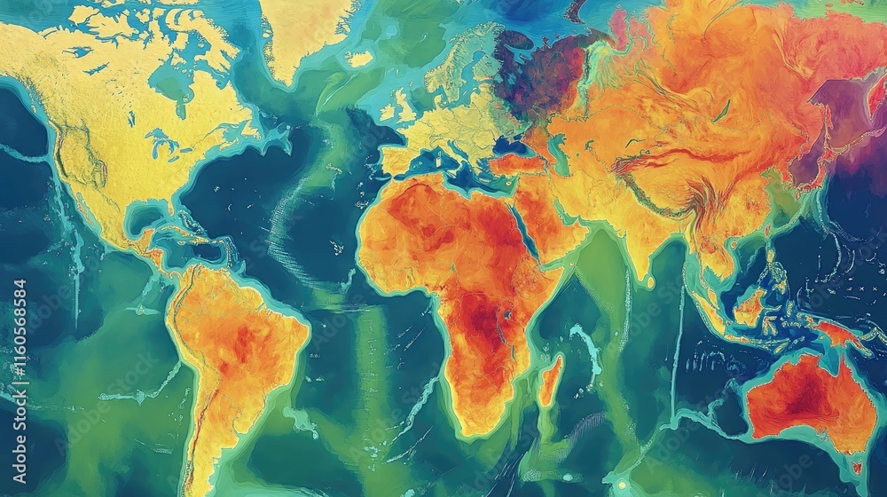 Ilustración de Stock Global Heatmap: A vibrant and abstract world map ...