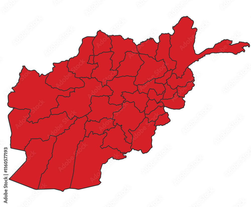 Afghanistan Red map with border of regions outline vector Stock Vector ...
