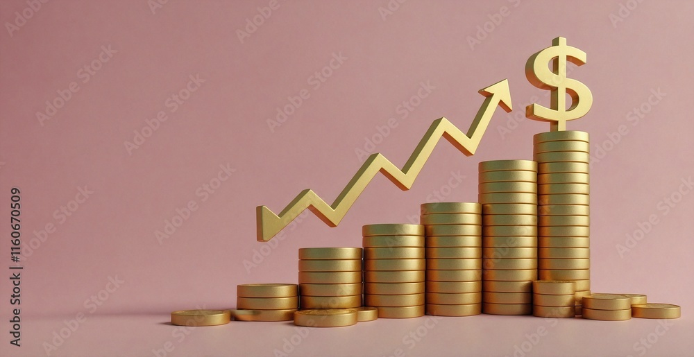 Gold and dollar with growth chart arrow pointing upwards to symbolize ...