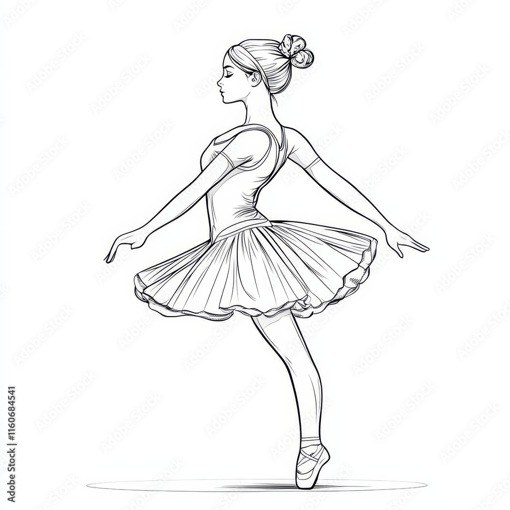 Graceful Ballerina Sketch: A delicate line drawing of a ballerina in a ...