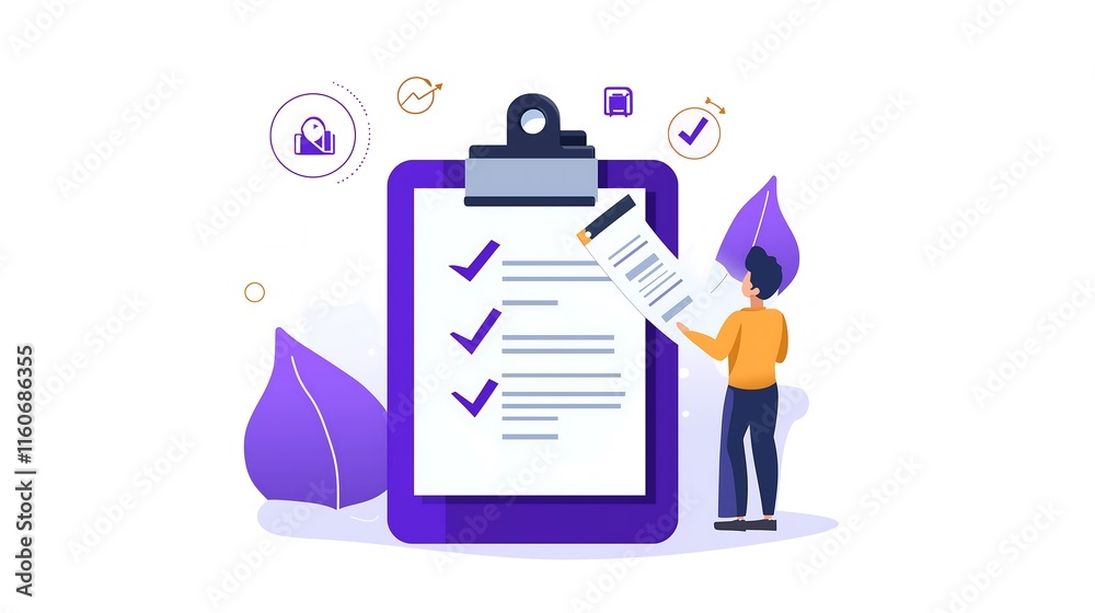 Professional workspace featuring a policy document checklist on a ...