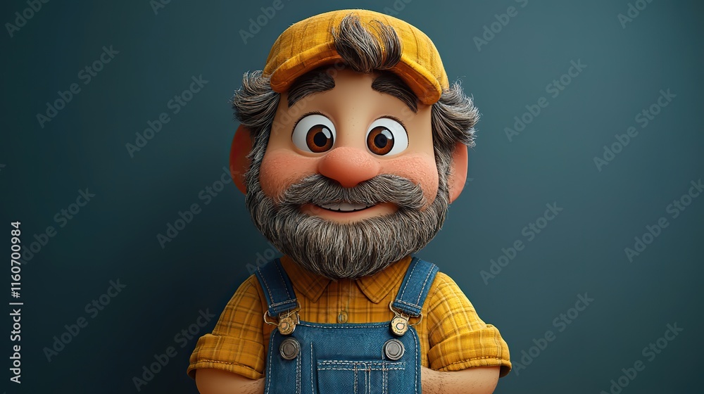 3D cartoon illustration for animation in dungarees, character concept ...