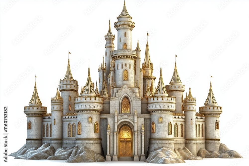 Detailed fantasy castle model with intricate towers and golden accents ...