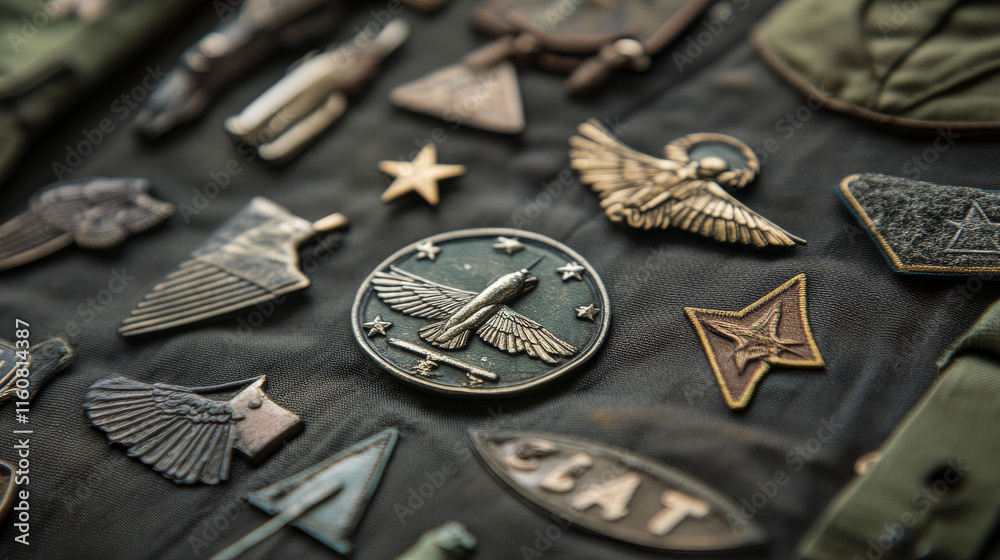 Army air forces, airborne units badges and winged chevrons with plane ...