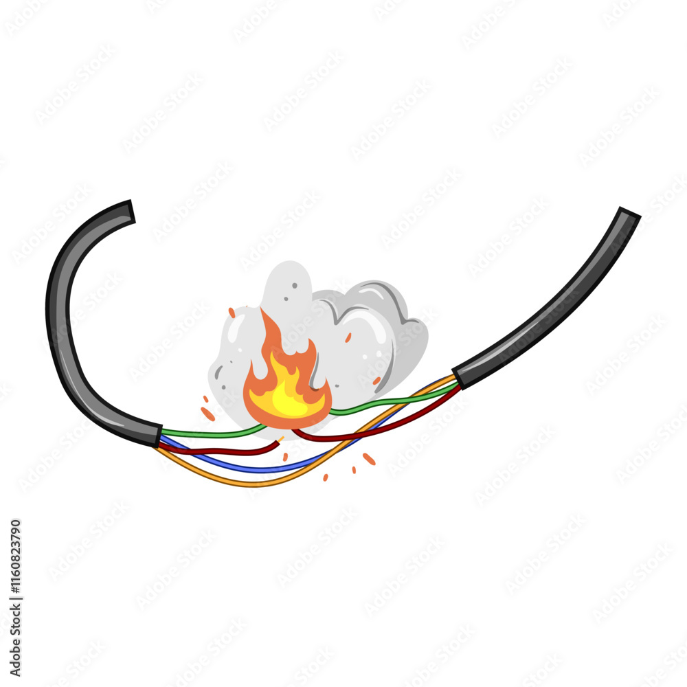 damage broken cable cartoon. frayed insulation, maintenance diagnostics ...